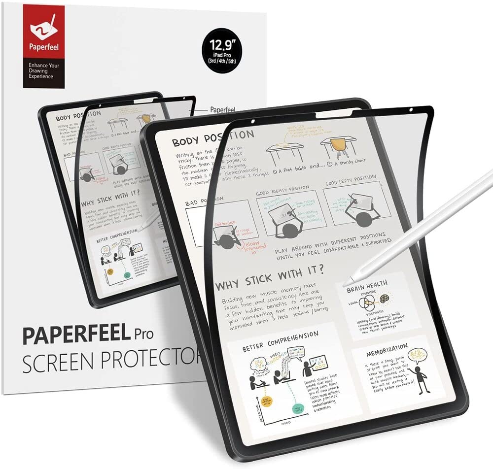 BERSEM Paperfeel Screen Protector [Paperfeel Pro] Compatible with iPad Pro 12.9 inch (2021/2020/2018) Removable & Reusable, Anti-Harmful Blue Light, Anti-Glare, Anti-Fingerprints & Smudging - Black