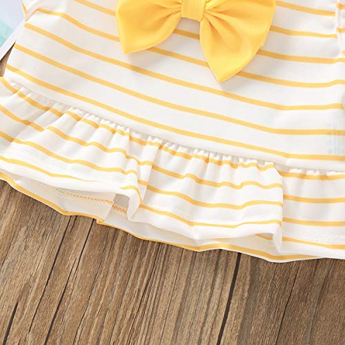 Baby Girl Bikini Striped Beach Swimsuit Ruffles Bathing Suit Adjustable Swimwear 2 Pcs Set (0-6 Months, B Yellow)