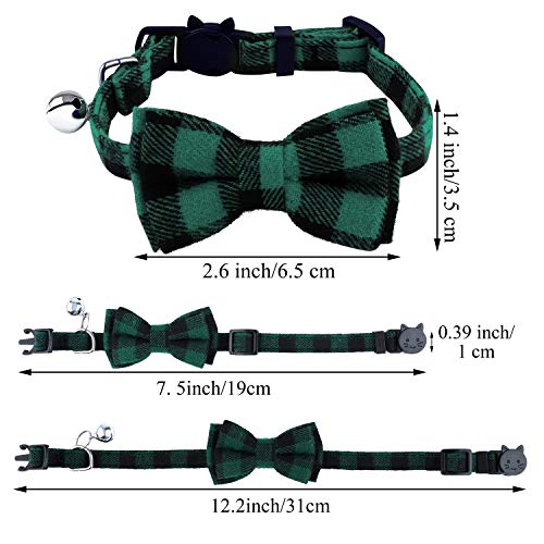 ADXCO 4 Pack Plaid Cat Collars Quick Release Cat Collar with Bell and Bow Tie Kitty Safety Cat Collar Breakaway Cat Collar Cute Plaid Adjustable Cat Bow Tie Collars with 4 Pack Anti-Lost Tags