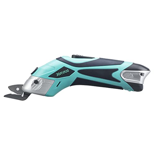 JOAVANI Cordless Electric Scissors for Cutting Fabric, Box, Cardboard Cutter, Carpet. Power Shears for Sewing, Scrapbooking, Crafting (2pc Battery, 2pc Blade - Lower Noise)