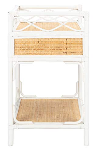Safavieh Home Collection Rumi White and Natural Rattan 1-Drawer 1-Shelf Nightstand