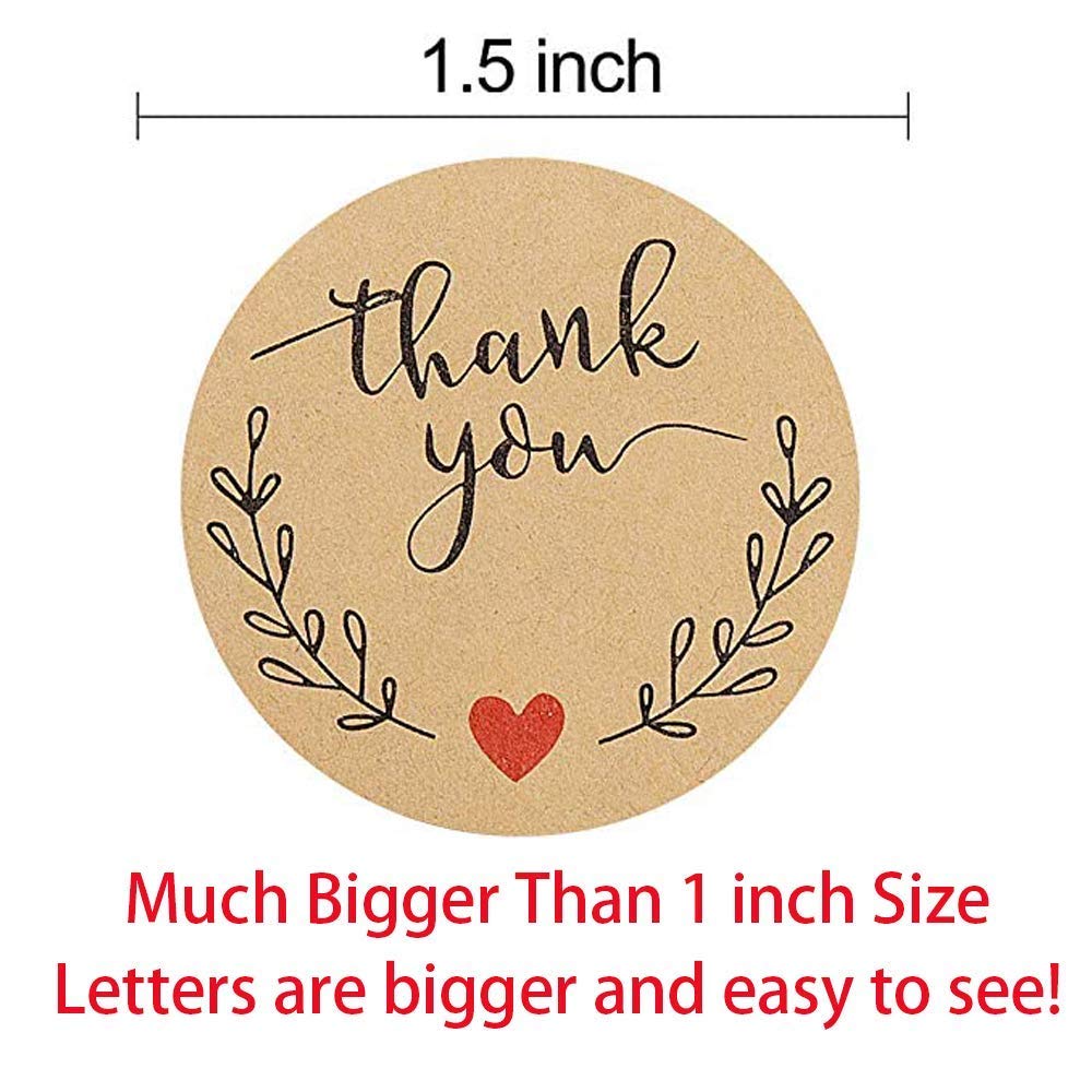1.5" Thank You Stickers, Kraft Paper 500 Labels Per Roll, 6 Colors Available