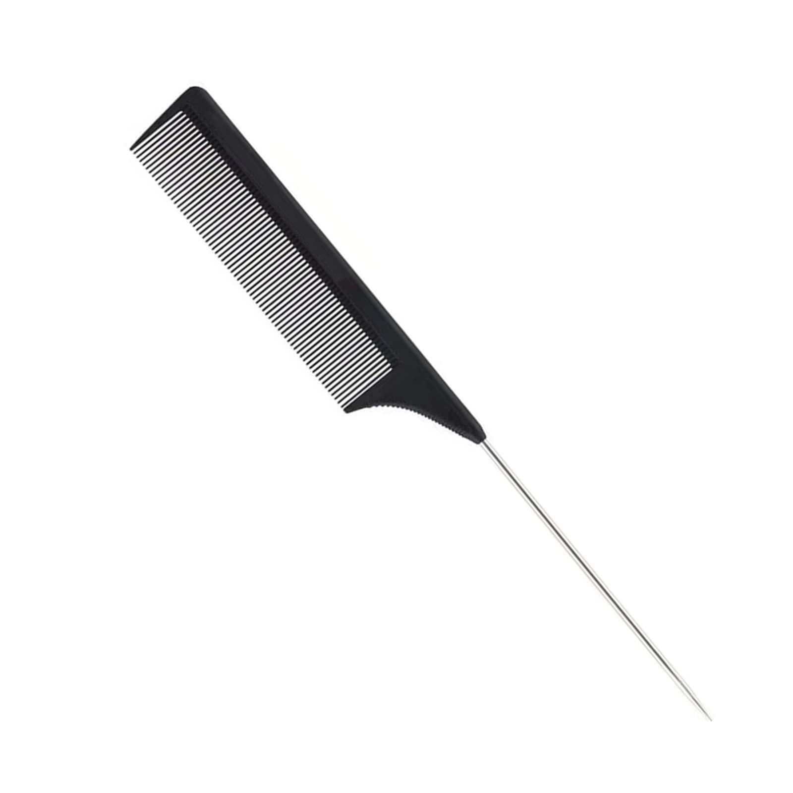 1 Pack Professional Carbon Steel Tail Combs Heat Resistant with Metal Pick, Anti Static Black Styling Tail Hair Comb Fine Teeth, Metal Pintail Teasing Comb Brush