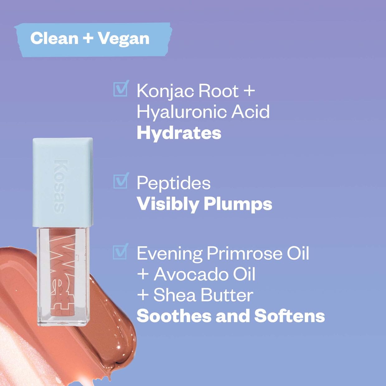 Kosas Wet Lip Oil Gloss - Hydrating Lip Plumping Treatment with Hyaluronic Acid & Peptides, Non-Sticky Finish (Unhooked)