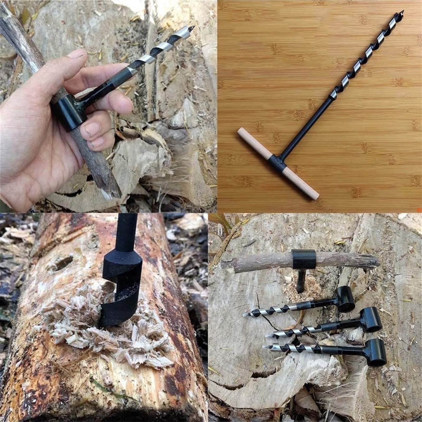 UONDER Multipurpose Manual Survival Drill Bit, with a Wooden Stick Hand Auger Woodworking Hole Saw Bit Fix The Tent Nails for Outdoor and Camping Perfect Addition Tool to Survival (Size : 0.866in)