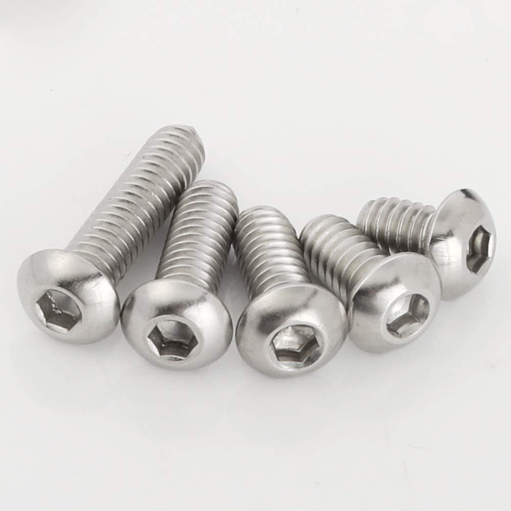 1/4-20 x 1/2", 3/4", 1", 1-1/4", 1-1/2" Button Head Socket Cap Screws Screw Assortment, Stainless Steel 18-8, Allen Hex Drive, 50 PCS