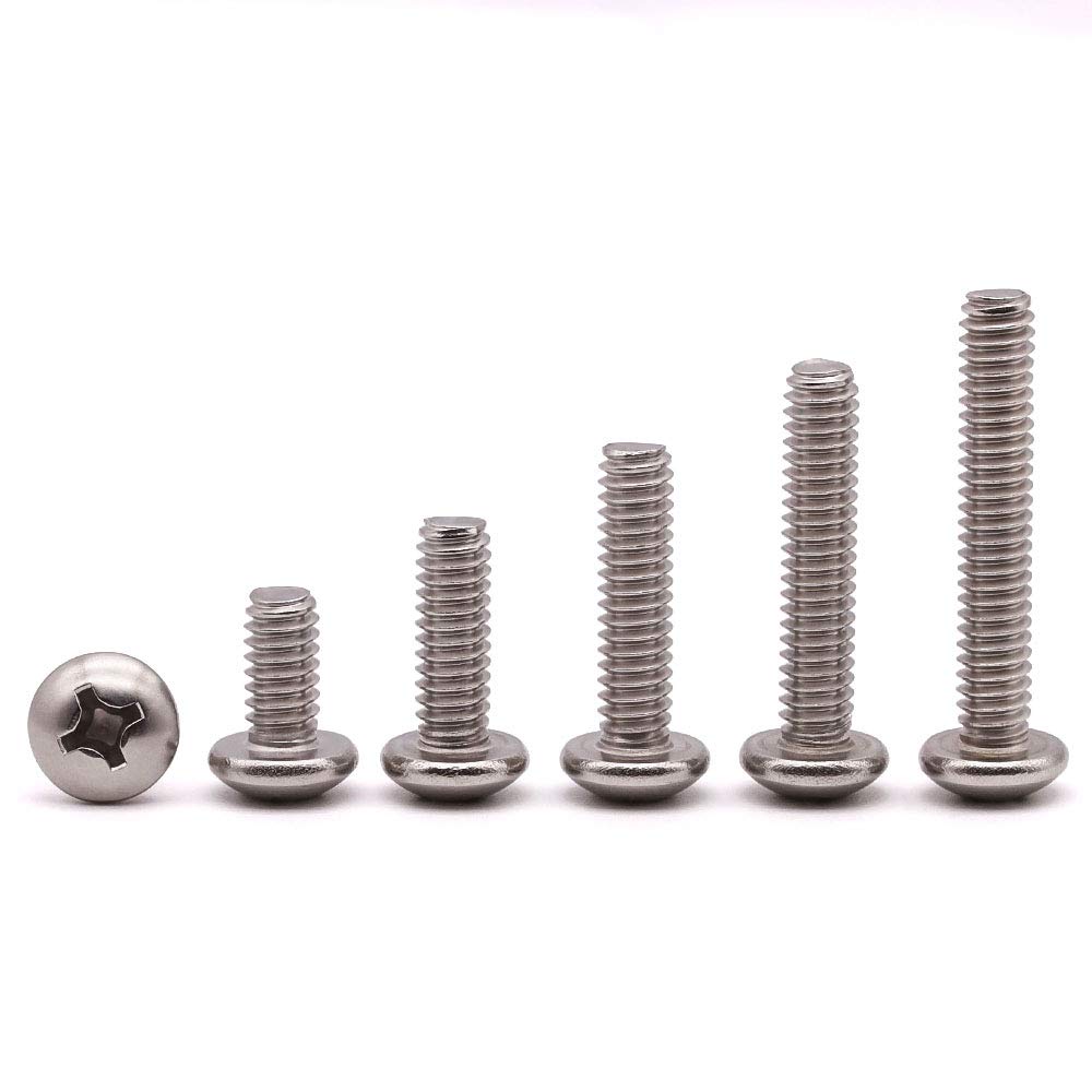 1/4-20 x 2-1/2" inch (25 pcs) Phillips Pan Head Machine Screw Bolt, 304 Stainless Steel 18-8 Rounded Head Screws, UNC Full Thread, Bright Finish