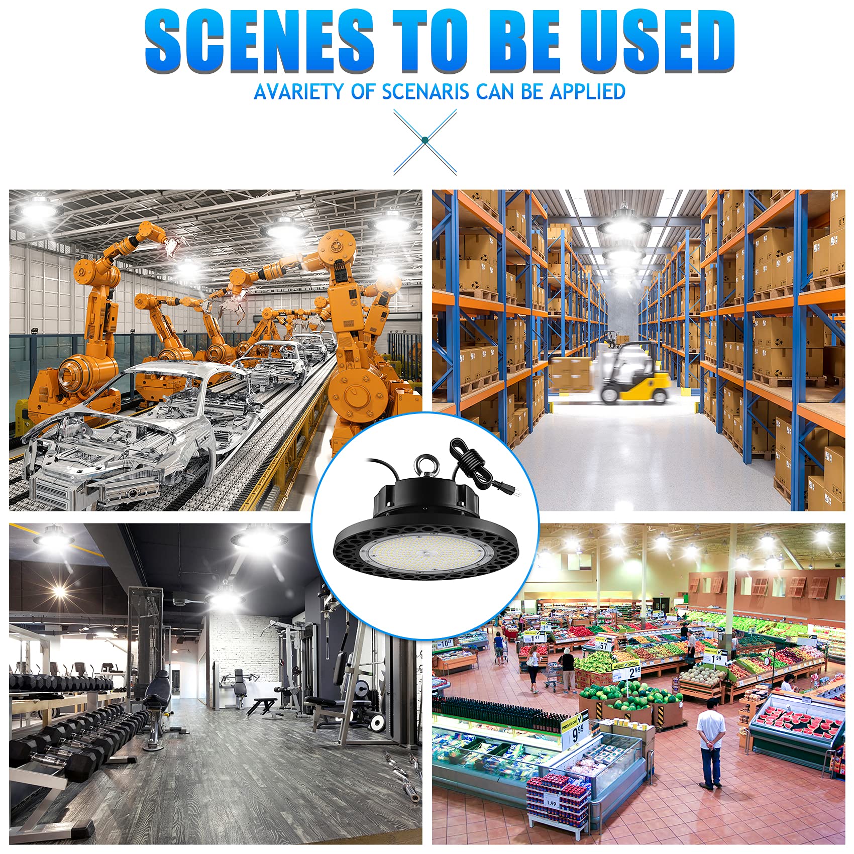SERWING LED High Bay Light 150W, Super Bright led Shop Light 21,000LM Daylight, IP66 Waterproof Commercial Warehouse Area Light, 1-10V Dimmable High Bay Shop Light1
