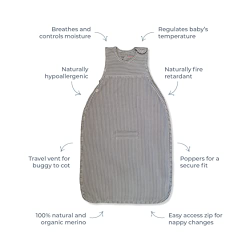 Merino Kids Duvet-Weight Baby Sleep Bag for Babies 0-2 Years, Misty Rose/Grey Stripe
