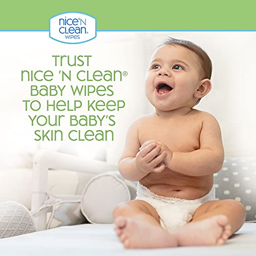 Nice 'N Clean Scented Baby Wipes | Made with Plant-Based Fibers | Green Tea Cucumber Scent | 64 Wipes (Pack of 6)