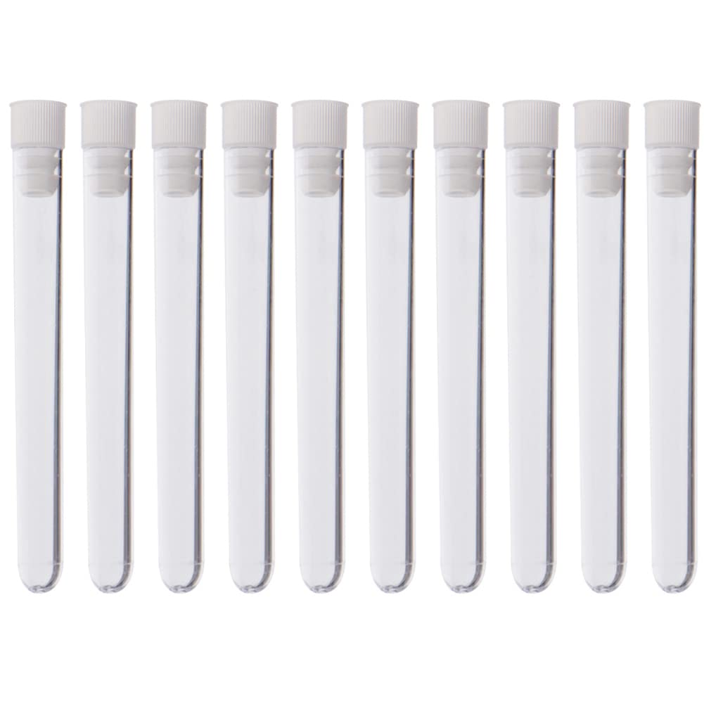 10Pcs 12x100mm 8ml Test Tubes with Blue Caps Clear Plastic Test Tubes Set for Halloween, Christamas, Scientific Themed Kids Birthday Party Supplies, Daily Storage Home Storage Box Sealed Bottle