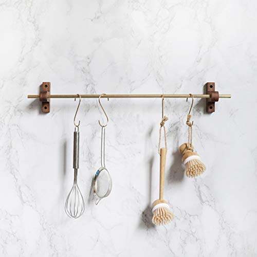 6 Pieces, Brass S Shaped Hooks, Gold Coat Clothes Towel Hangers, Kitchen Pots Pans Coffee Cups Rack Hooks