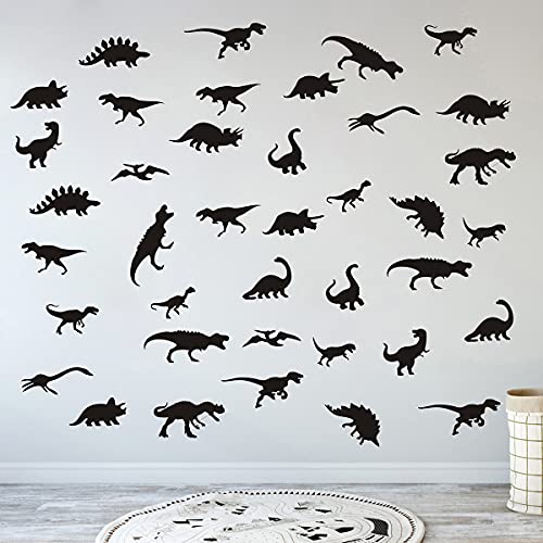 JUEKUI 38pcs Black Dinosaur Wall Decal Minimalist Animals Vinyl Dinosaur Wall Art Sticker for Baby Boy Home Decoration Vinyl WS95 (Black)
