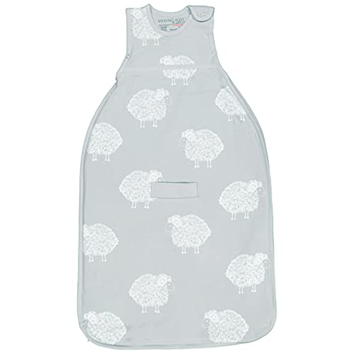 Merino Kids Baby Sleep Bag Standard Weight For Babies 0-2 Years, Sheep Print - Light Grey