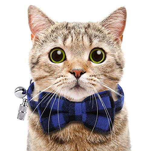ADXCO 4 Pack Plaid Cat Collars Quick Release Cat Collar with Bell and Bow Tie Kitty Safety Cat Collar Breakaway Cat Collar Cute Plaid Adjustable Cat Bow Tie Collars with 4 Pack Anti-Lost Tags