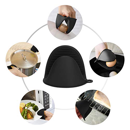 tifanso Silicone Oven Mitts Pot Holders Sets for Kitchen Heat Resistant Small Kitchen Mittens Rubber Air Fryer Mitts Mini Pot Pinch Grip for Cooking and Baking 1 Pair (Black)