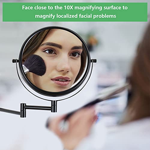 10x Wall Mounted Magnifying Mirror 8 inch can 360 Degree Rotating Double-Sided Bathroom Makeup Mirror (Black)