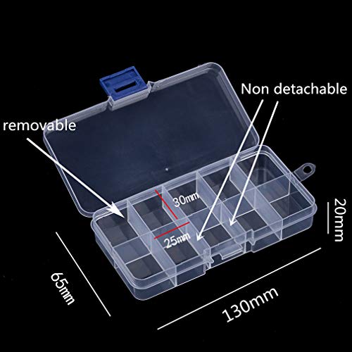 10 Removable Grid Compartment Clear Rectangle Plastic Storage Box, Jewelry and Crafts Organizer Container with Adjustable Dividers(1 Pack)