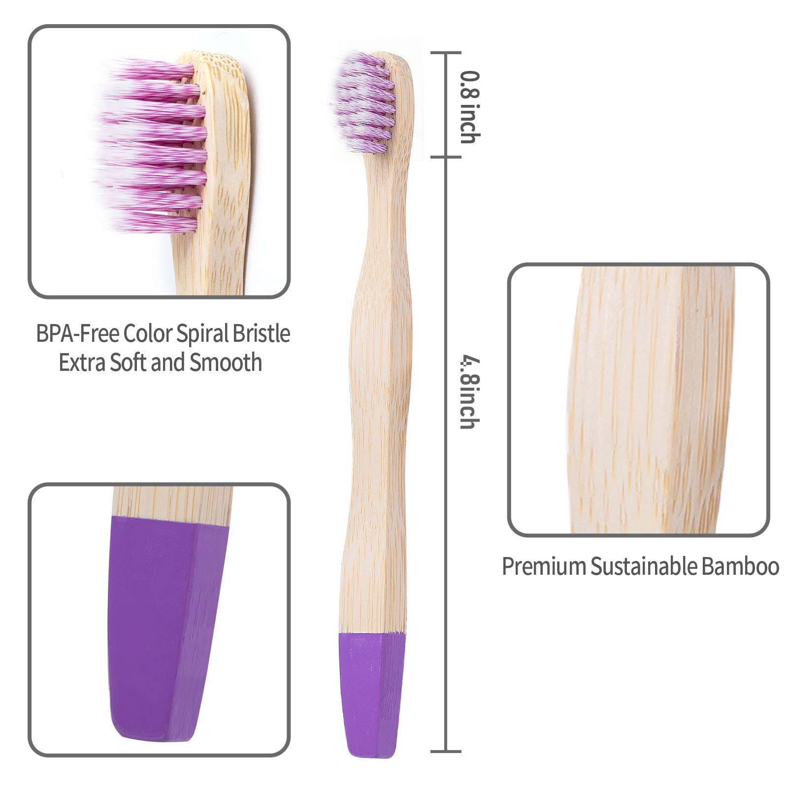 10 Pack Toddler Bamboo Toothbrushes, Extra Soft Color Spiral Bristle Suitable for Age 3+ Kids, Biodegradable Natural Wooden Toothbrush