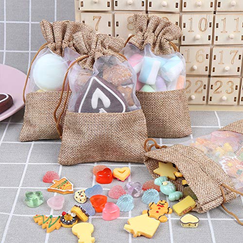 CCINEE 12PCS Burlap Drawstring Gift Bag,Organza Treat Bag Pouch for Wedding Baby Shower Party Favor Supply,5 X 7 Inch