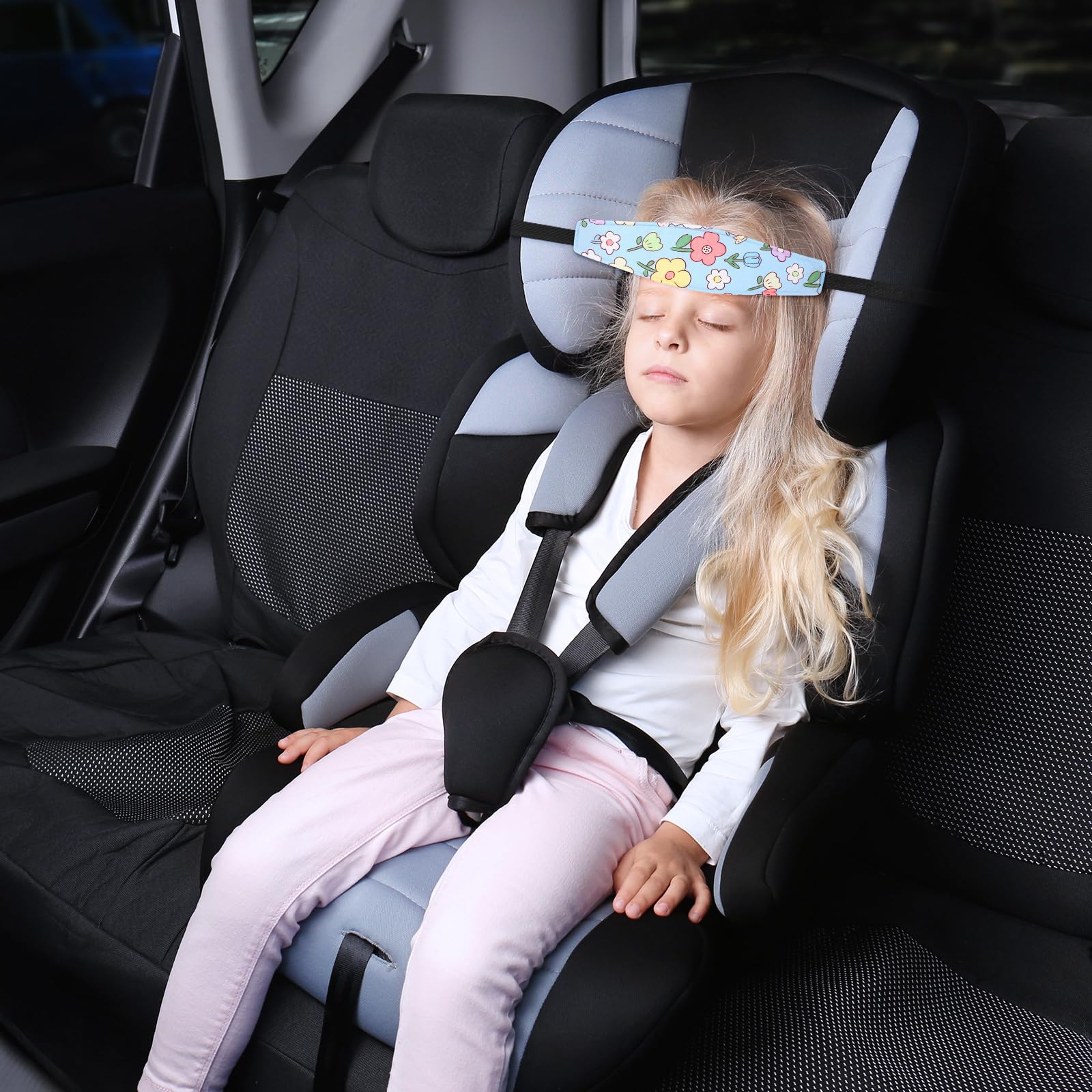 2 Pieces Baby Carseat Head Support, Seat Head Support for Toddler Head Band Strap Headrest, Stroller Seat Sleeping Headrest Neck Relief Head Strap for Kids Children Toddler Infant (Classic Flower)