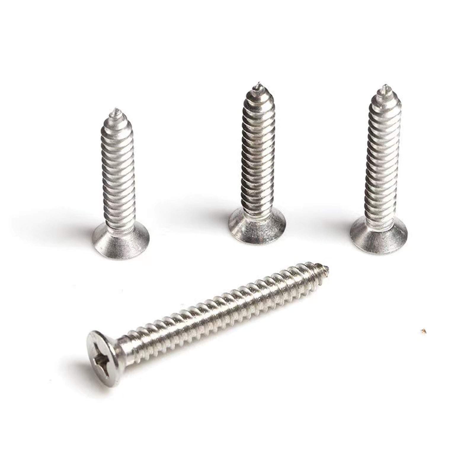 100 Pcs M2x14mm Flat Head Wood Self Tapping 304 Stainless Steel Screw Phillips Head Self Drilling