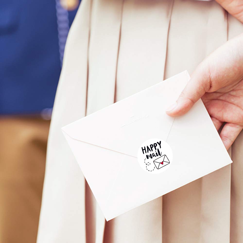 1" Happy Mail Thank You Roll Stickers for Packaging Sealing, Cute Package Labels, Envelope Seal with Heart, Thank You Roll Stickers for Greeting Cards, Bags Boxes, Ideal for Crafters & Online Sales