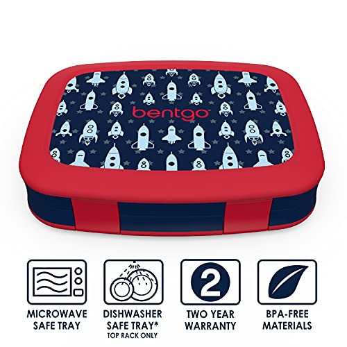 Bentgo Prints Insulated Lunch Bag Set With Kids Bento-Style Lunch Box and 4 Reusable Ice Packs (Space Rockets)