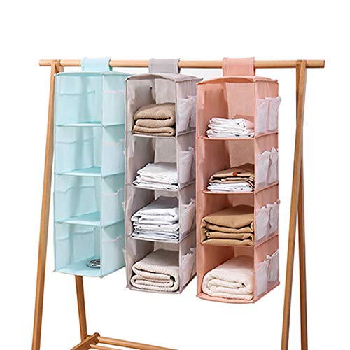 2-3-4 Shelf Hanging Closet Organizer,Foldable Closet Hanging Shelves,Cloth Hanging Organizer with Side Pockets,Pink Blue Grey (Blue/2 Shelf, 2 Shelf)