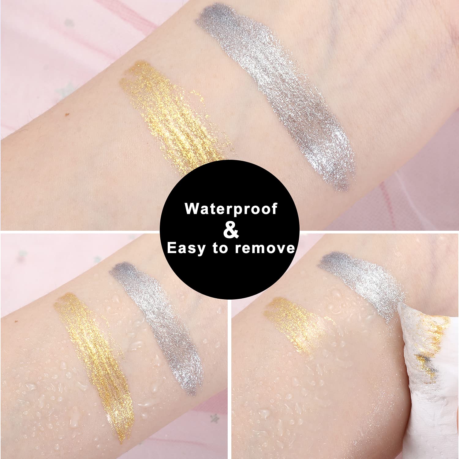 2021 Upgraded Liquid Glitter Eyeliner Set, Metallic Shimmer Glitter Eyeshadow, Long Lasting Waterproof Shimmer Sparkling Eyeliner Eye Shadow - Gold