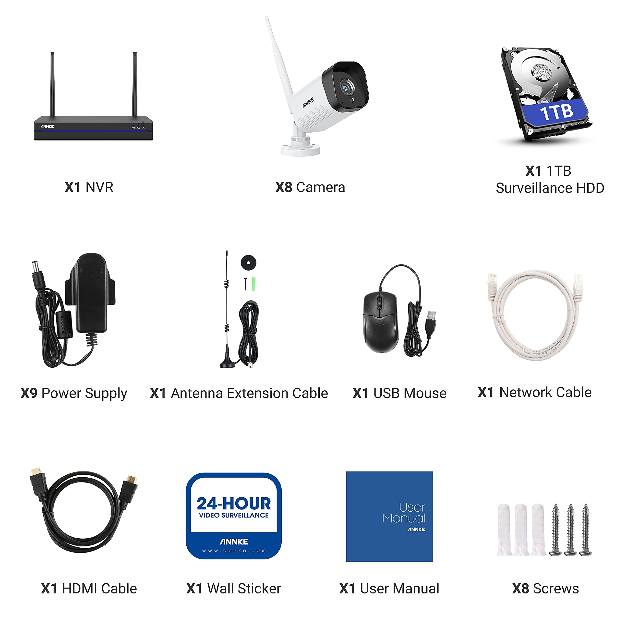 [Upgrade 2k]ANNKE WS300 8CH Wireless Security Camera System with 1TB Hard Drive and 8X 1296P Outdoor WIFI IP Cameras Video Surveillance System, Work with Alexa, AI Human Detection, 100ft Night Vision