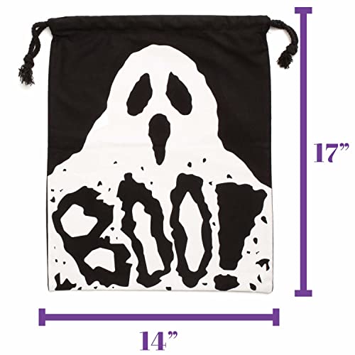 Halloween Trick or Treat Candy Bags | Washable Canvas Tote Bag | Drawstring Bag for Halloween Candy | Ghost & Spider House Bags