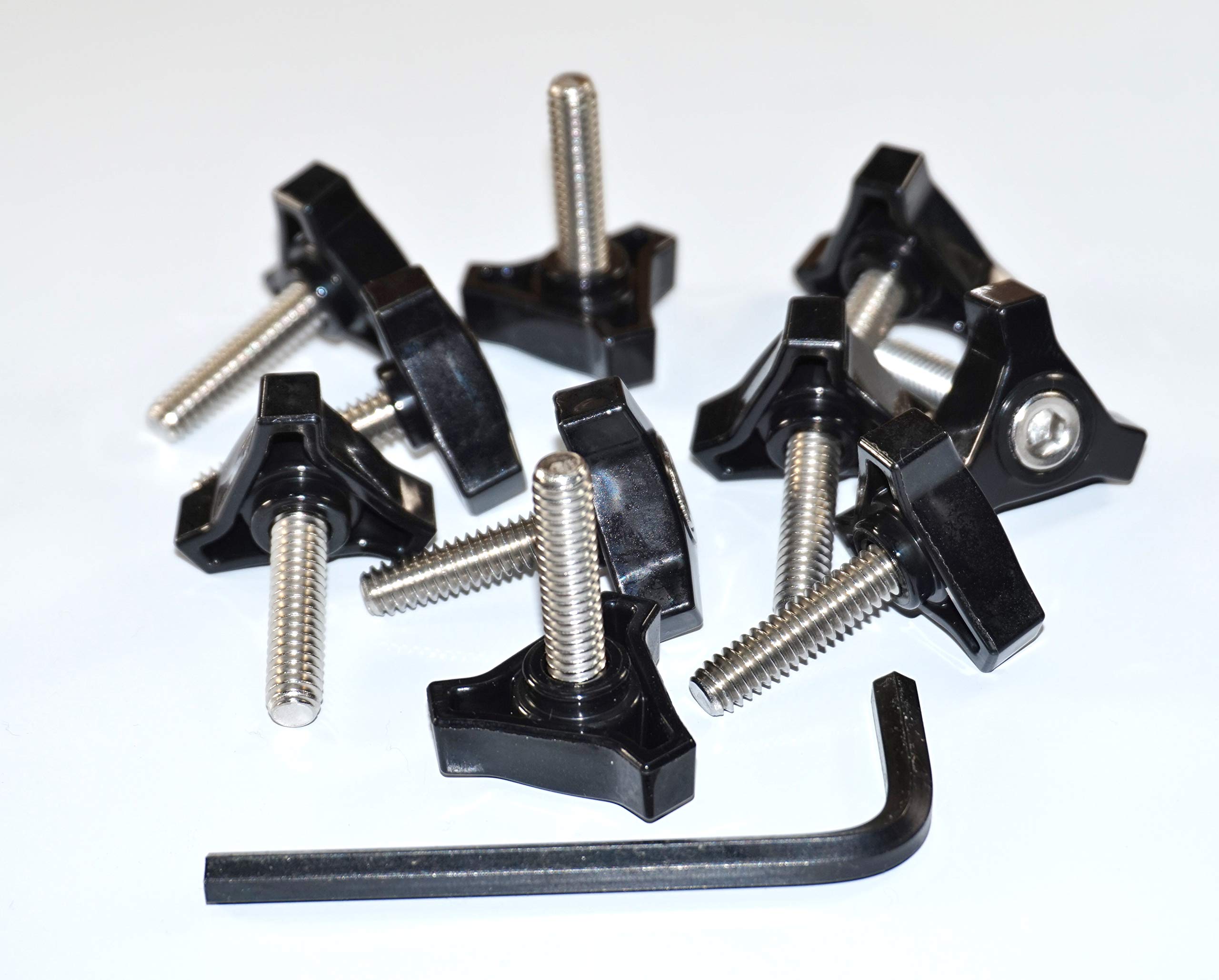 1/4"-20 Three Prong Clamping Thumb Screw Knob Stainless Steel 1-1/2" Long Stud Black (10)