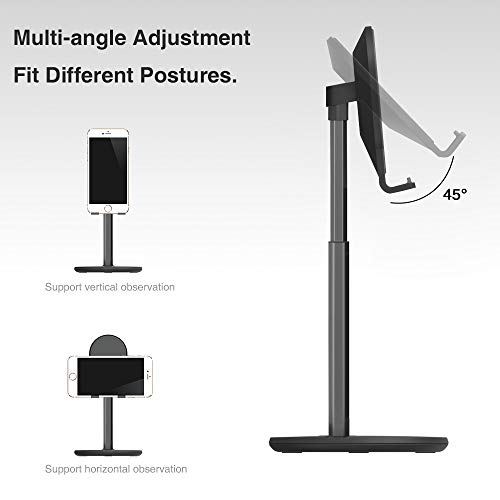 Bright Stone Cell Phone Stand, Angle Height Adjustable Tablet Stand Phone Holder for Desk (4"-10") Black