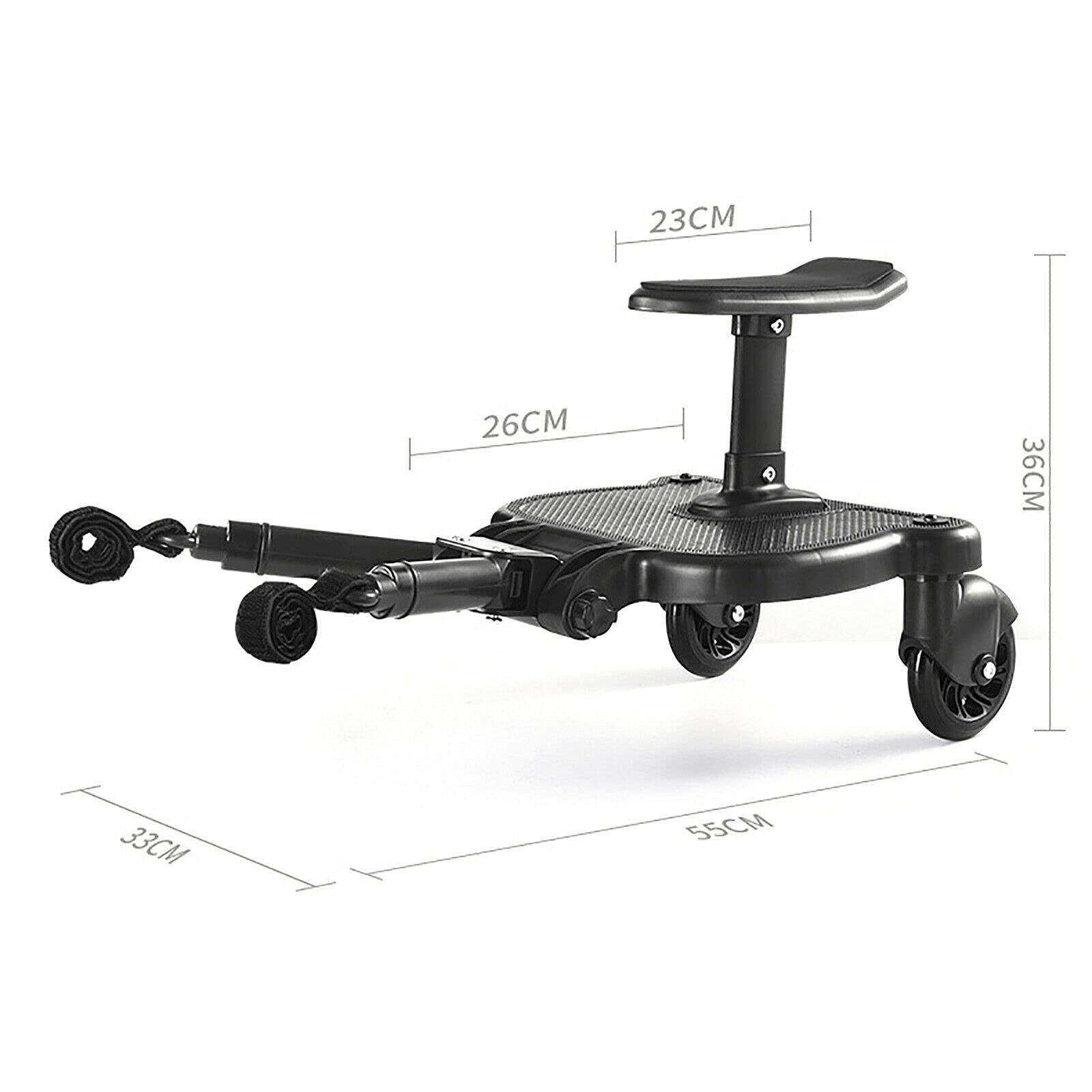 DENESTUS Baby Stroller Glider Board,Universal Stroller Ride Board with Detachable Seat and Auxiliary Pedal Holds Kids Up to 55 LBS,All Wheels Suspension