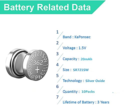 KaPonsec SR721SW 362 361 1.55v Watch Battery 10 Count (Pack of 1)