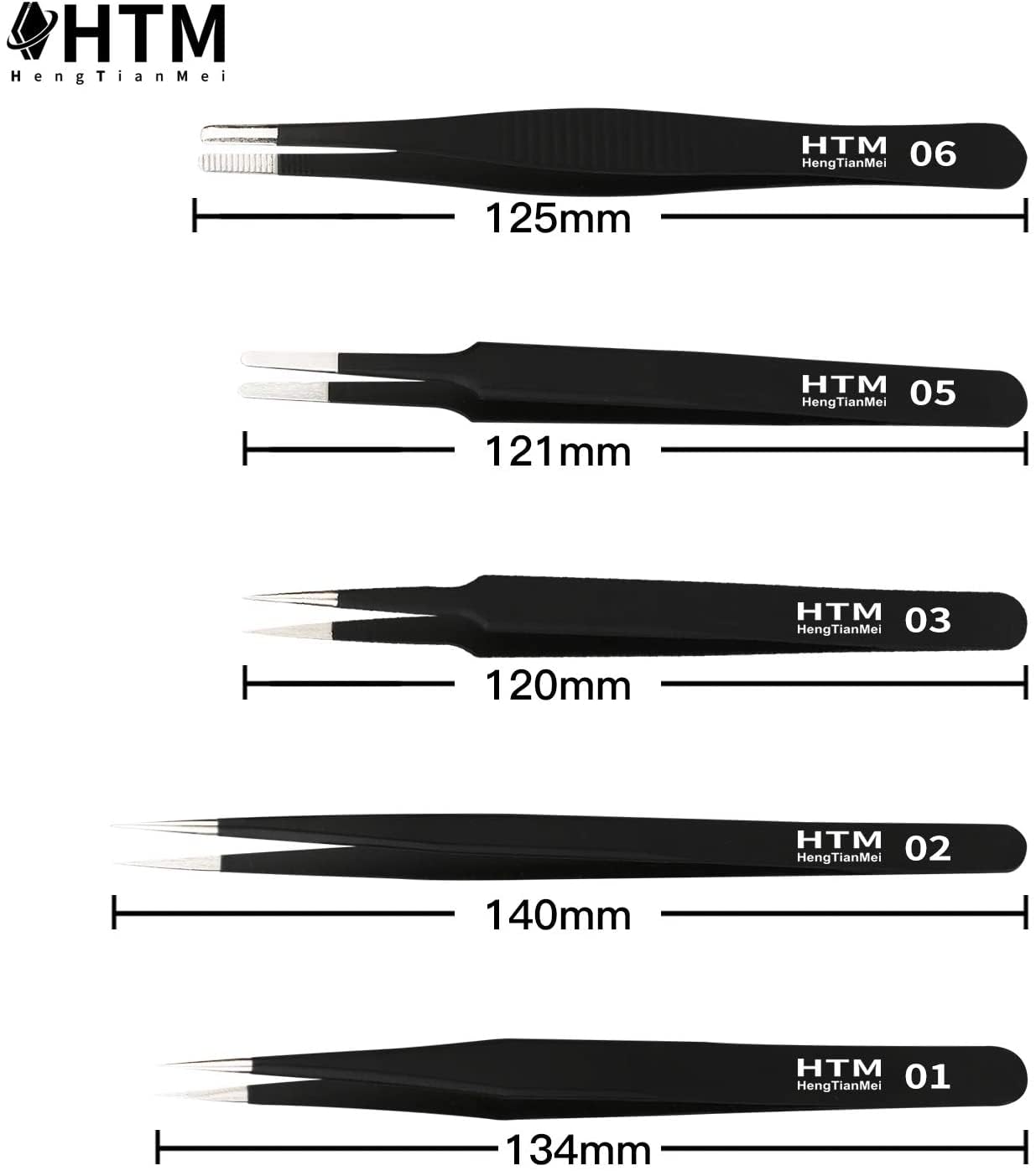 HengTianMei Precision Tweezers Set, ESD Anti-Static Stainless Steel Tweezers Set for Craft, Jewelry, Electronics, Laboratory Work (14 PCS)