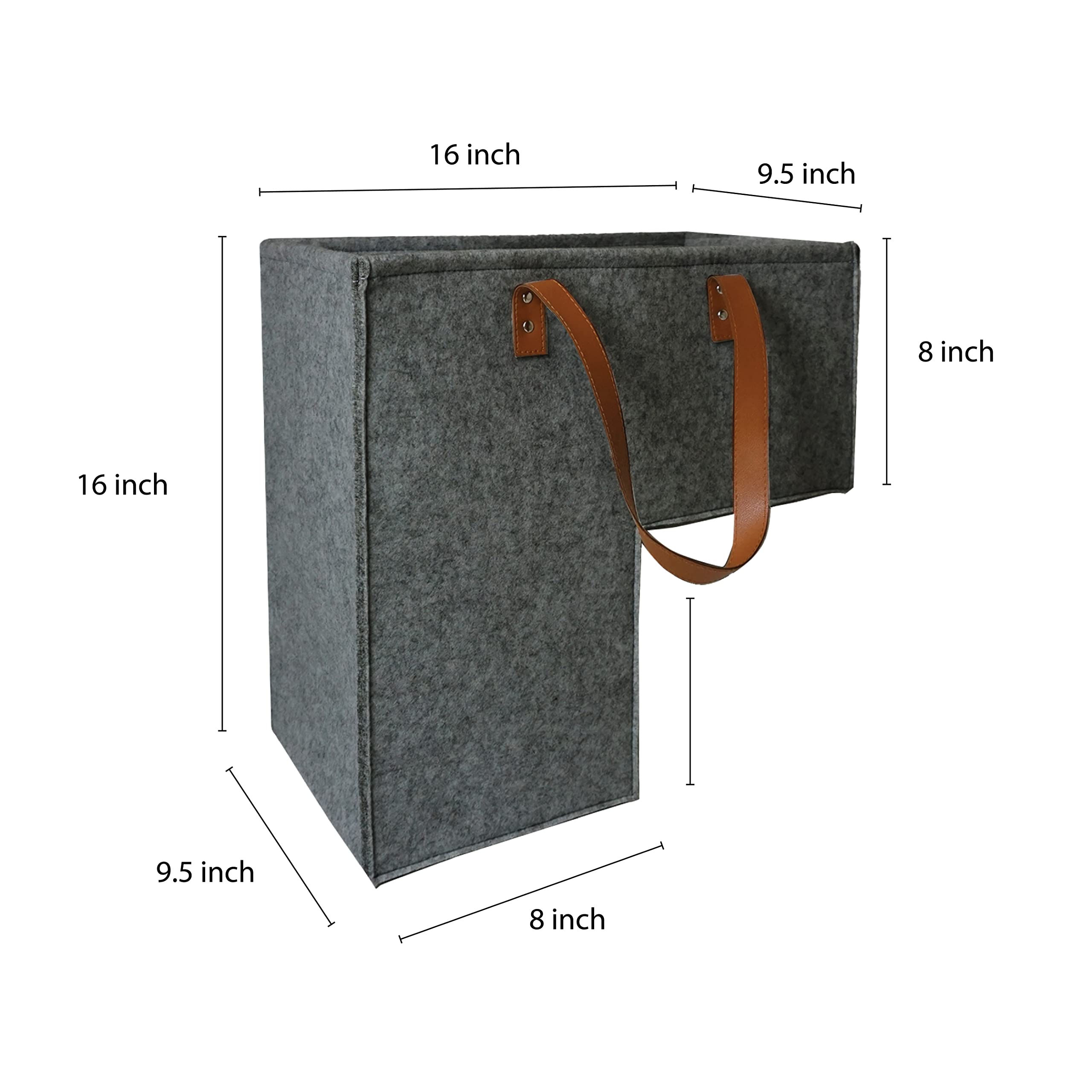 [12Baskets] 16" Stair Basket for Carpeted Stairs, 4mm Thick Premium Felt, Foldable Storage Organizer for Home and Office Décor (Dark Grey)