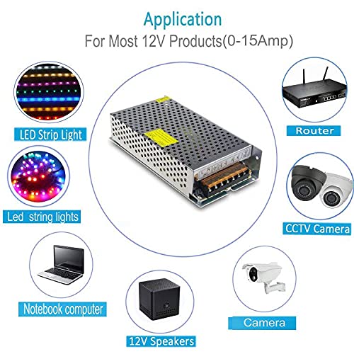 12V 15A 180W Power Supply Transformer Regulated Switch Power Adapter AC 110V 220V to DC 12 Volt 15amp 10A 9A 8A 7A 6A 5A 1A Converter LED Driver 2 Output Ports for LED Light 3D Printer CCTV Camera…