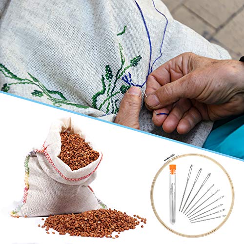 62 by 34.6 Inch Nature Linen Needlework Fabric Embroidery Fabric Plain Solid Color Linen Fabric Cloth with Embroidery Hoop and 9 Pieces Large-Eye Knitting Blunt Needles for Garments Crafts Accessories