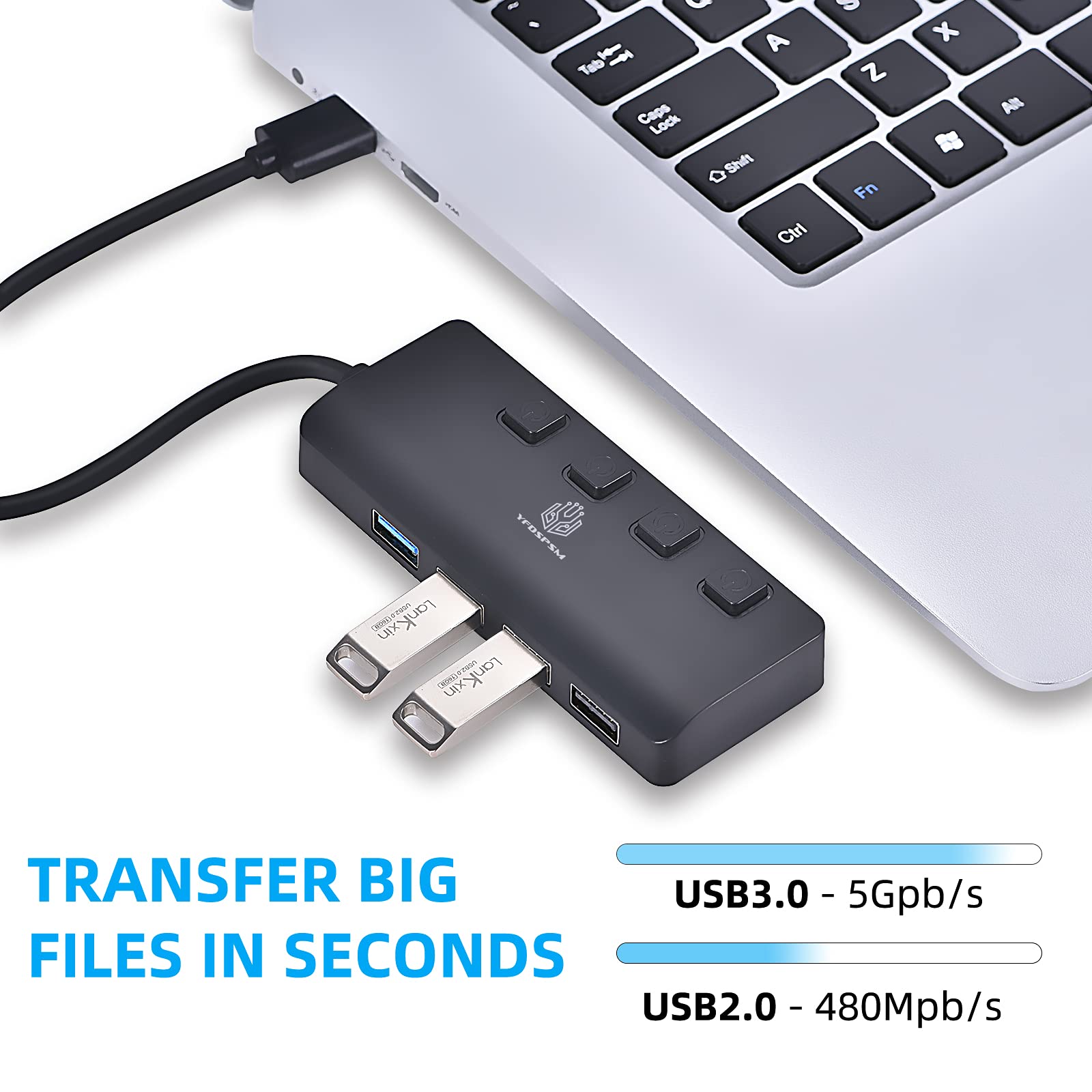 YFDSPSM USB hub 3.0 one USB 3.0 Professional Data Port and Three Common Ports.Tpye-c Interface is Suitable for Notebook MacBook MacPro macmini iMac Surface Pro XPS, Mouse and Keyboard