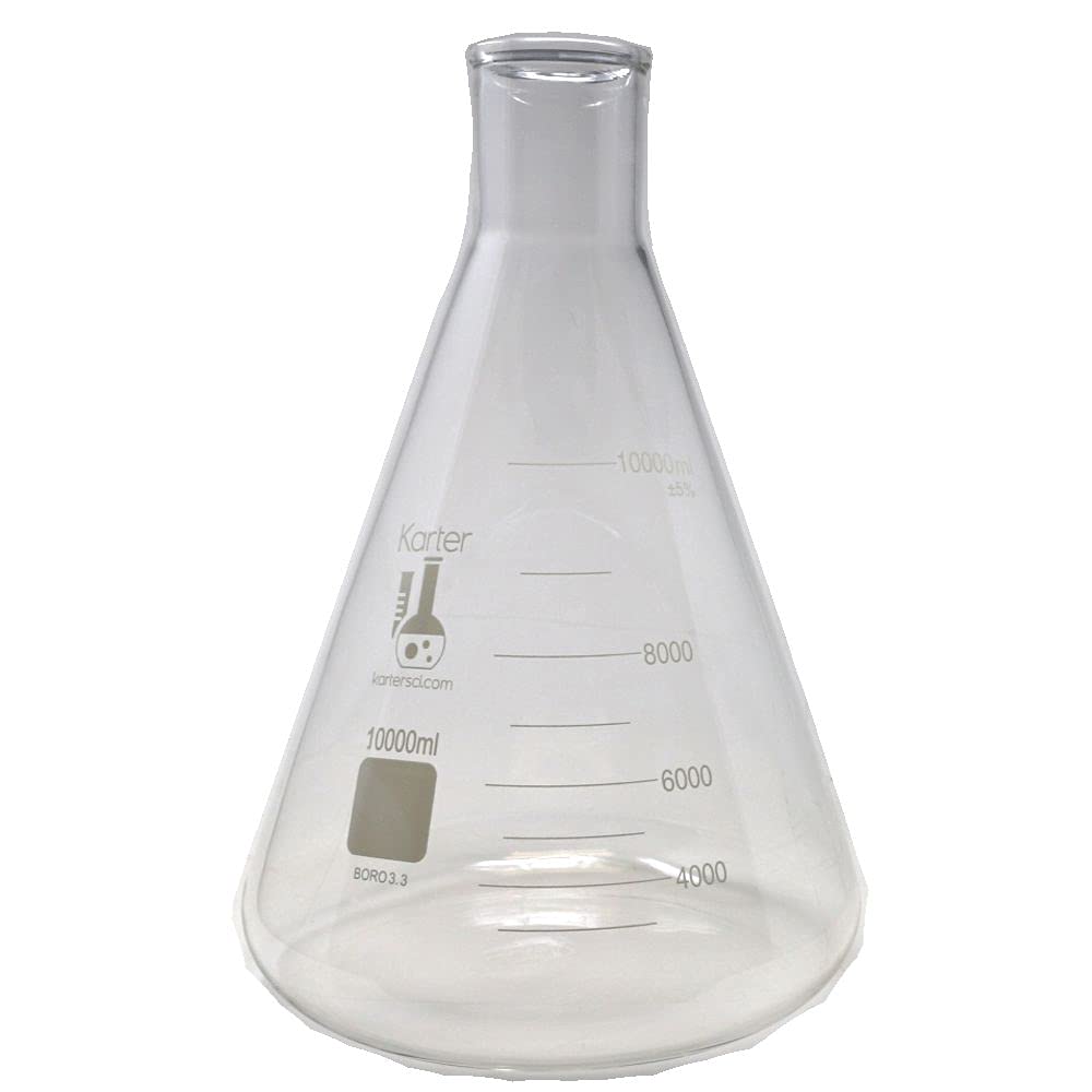 10000ml Narrow Mouth Erlenmeyer Flask, 3.3 Borosilicate Glass, Karter Scientific (Single)