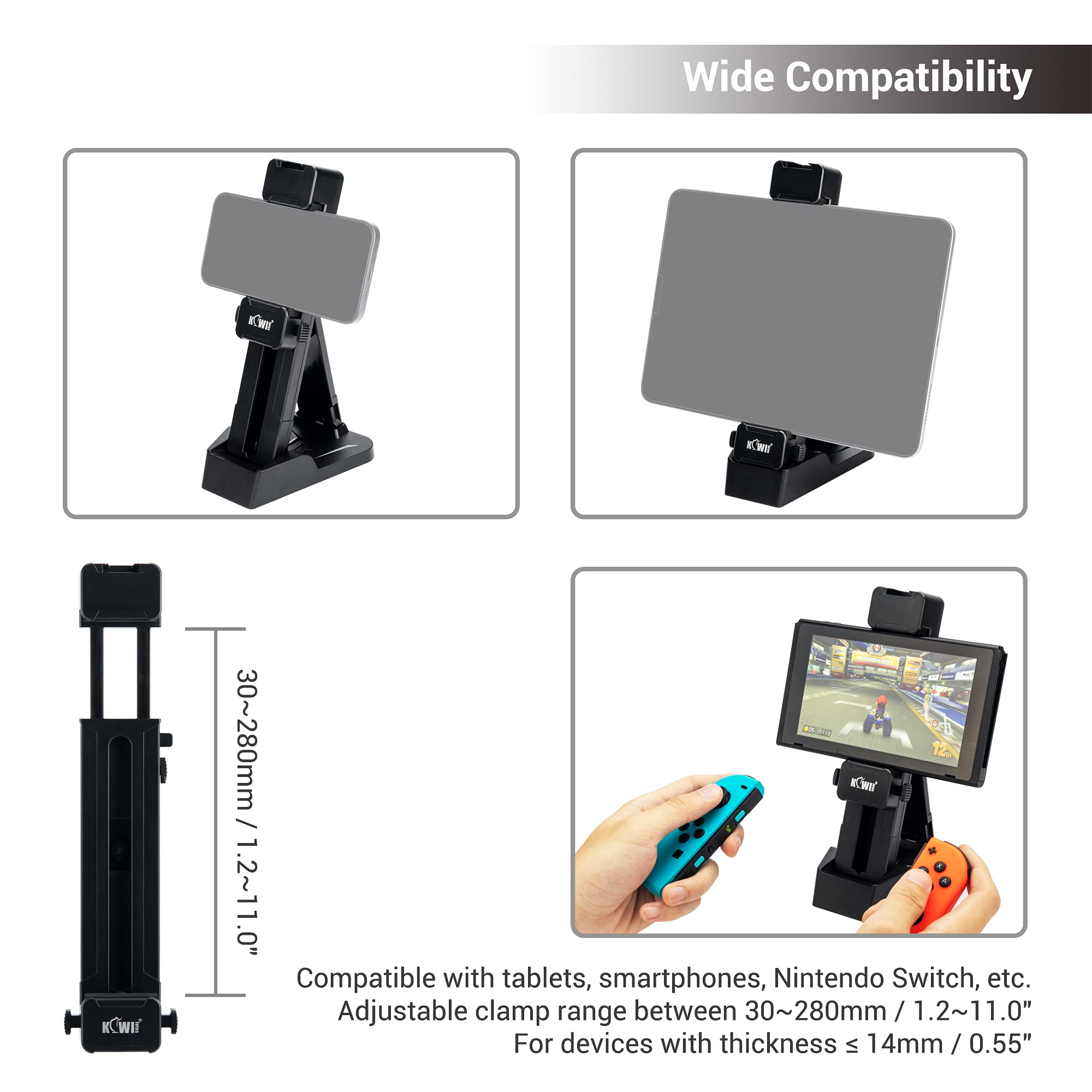 2 in 1 Versatile Tablet Tripod Mount and Desktop Stand, Tablet Tripod Clamp Holder with Cold Shoe for iPad Pro Air Mini, Fire Tablets, Samsung Galaxy Tabs to be Used on Tripod, Selfie Stick & Desk
