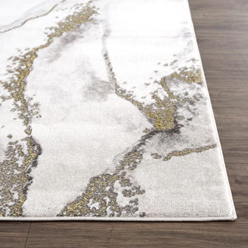 Abani Contemporary Grey & Metallic Gold Area Rug, Non-Shed Modern Rugs Marble Print 7'9" x 10'2" (8x10) Dining Room Rug