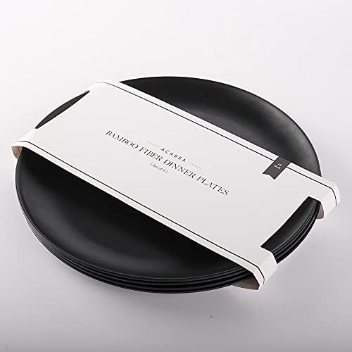 ACASSA Black Dinner Plates Set of 4, Kitchen Plates, Matte Black Plates, Modern Dinner Plates, Dishwasher Safe, Unbreakable Dinnerware, Bamboo Fiber, Lightweight, Sustainable (Black, 10 inch)