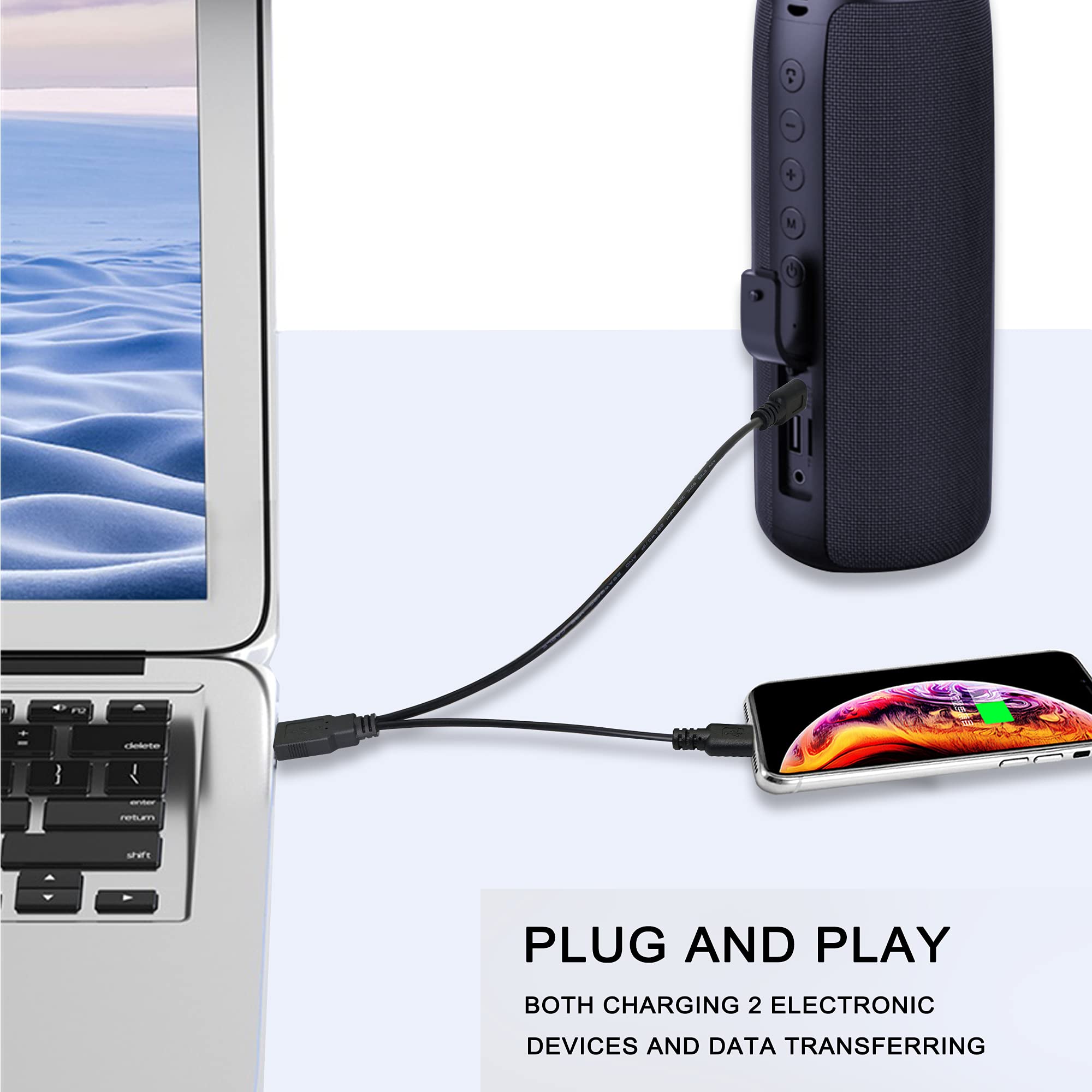 PNGKNYOCN 12 Inch Micro USB Splitter Cable USB 2.0 Type A Male to Dual Micro USB Male Y Data Charge Connector Adapter Cable