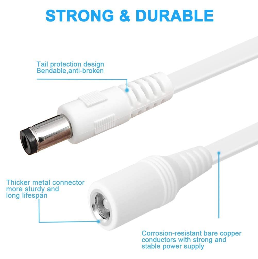 2 Pack 20FT DC Power Extension Cable,2.1mm x 5.5mm 12v DC Extension Cord Power Supply Adapter for CCTV Security Camera Surveillance Indoor IP Camera,LED Strip,12 Volt Male to Female Plug Flat Cable