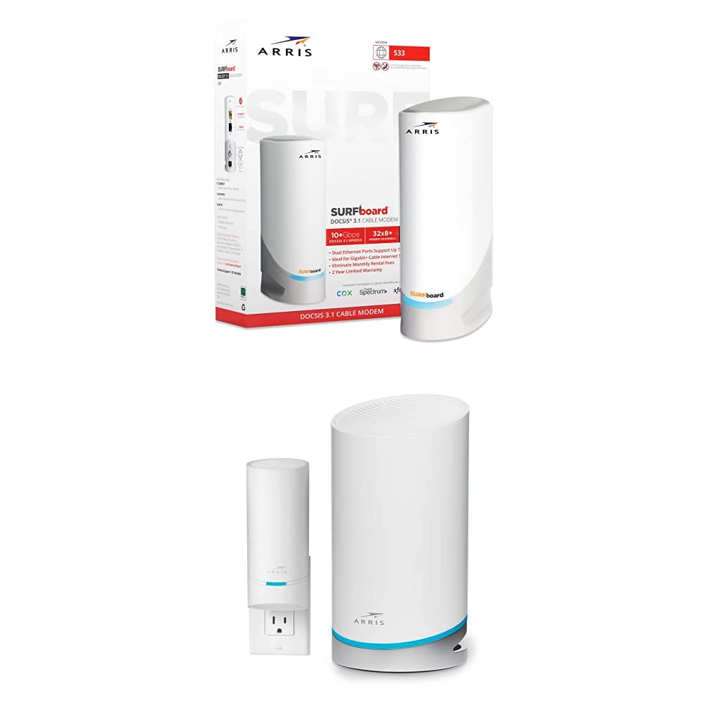 ARRIS Surfboard S33 DOCSIS 3.1 Modem and W122 AX6600 WiFi 6 Mesh Tri-Band Router System Bundle