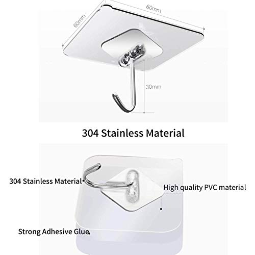 Ayssny Adhesive Hooks Wall Hooks for Hanging, Transparent Utility Hooks Sticky Hooks 44 lb/ 20 kg(Max), Waterproof Reusable Seamless Hooks for Bathroom & Kitchen