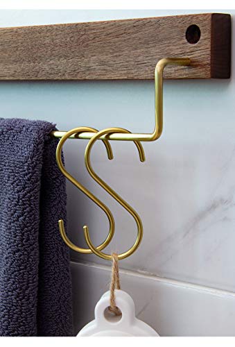 6 Pieces, Brass S Shaped Hooks, Gold Coat Clothes Towel Hangers, Kitchen Pots Pans Coffee Cups Rack Hooks